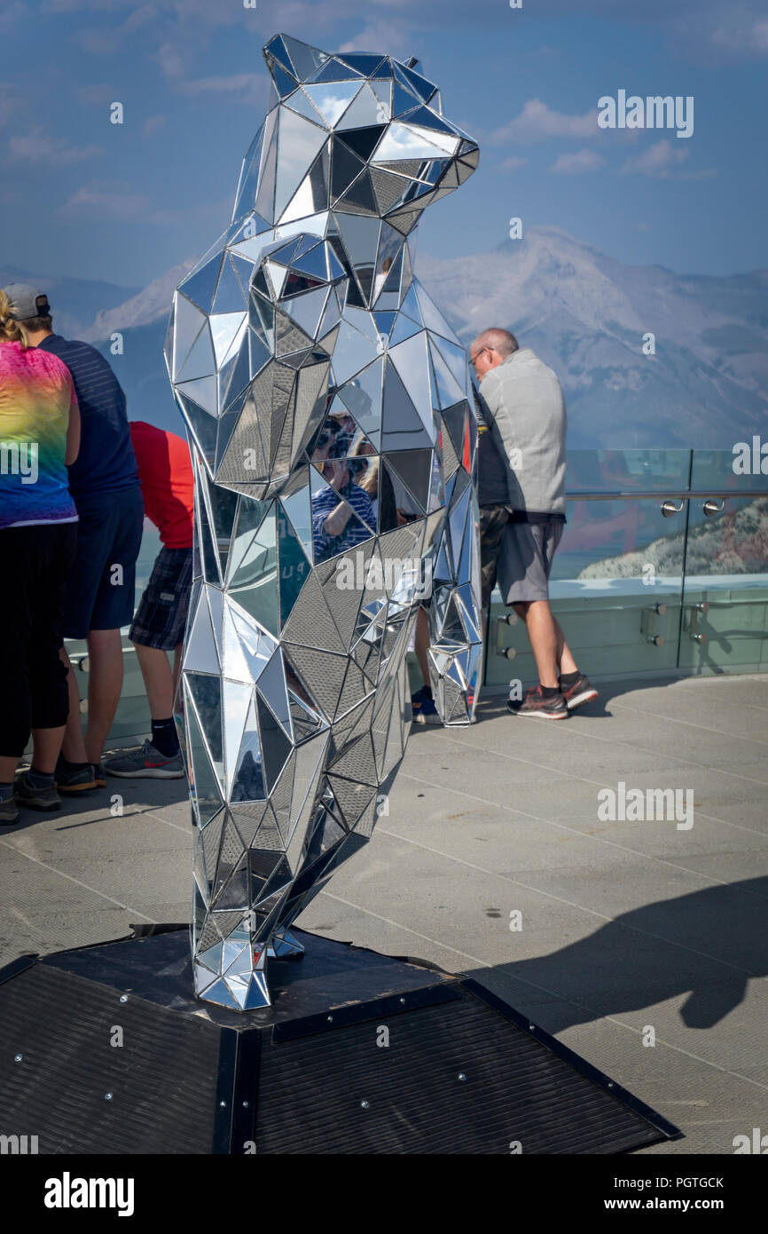 Mirror bear statue at the top Banff gondola Alberta Canada Stock Photo ...