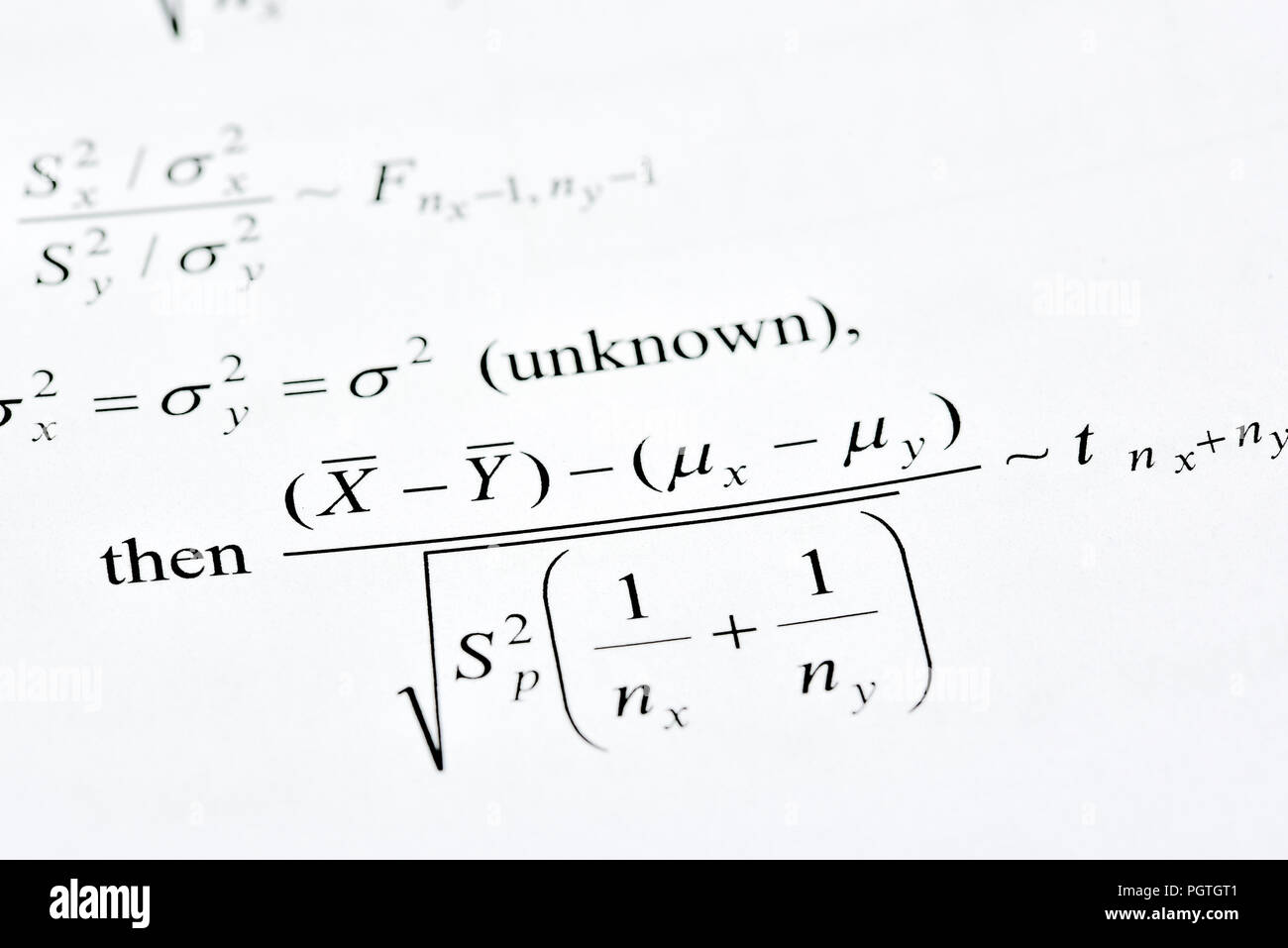 Isolated table of random numbers and formula on white paper background ...