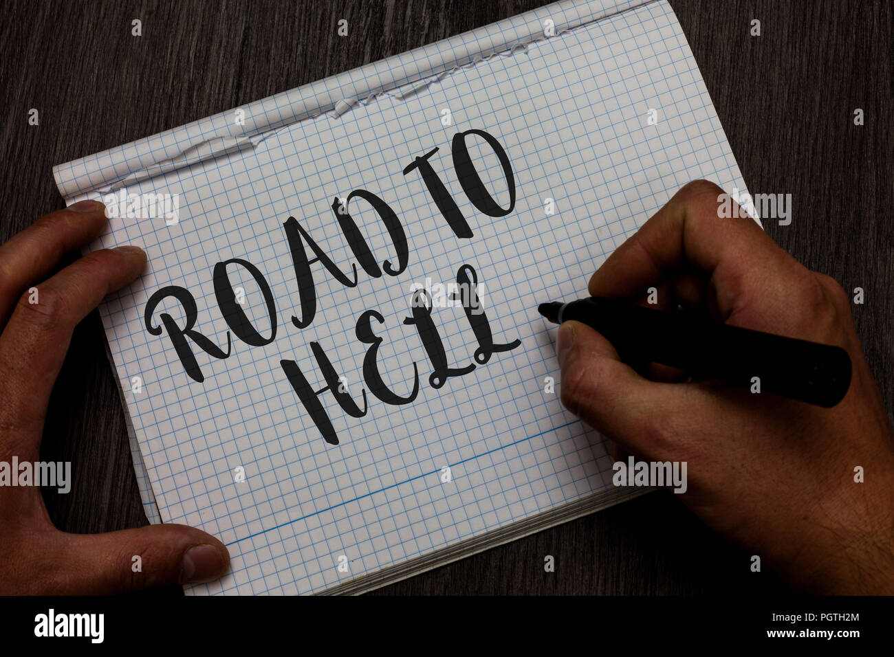 Writing note showing Road To Hell. Business photo showcasing Extremely ...