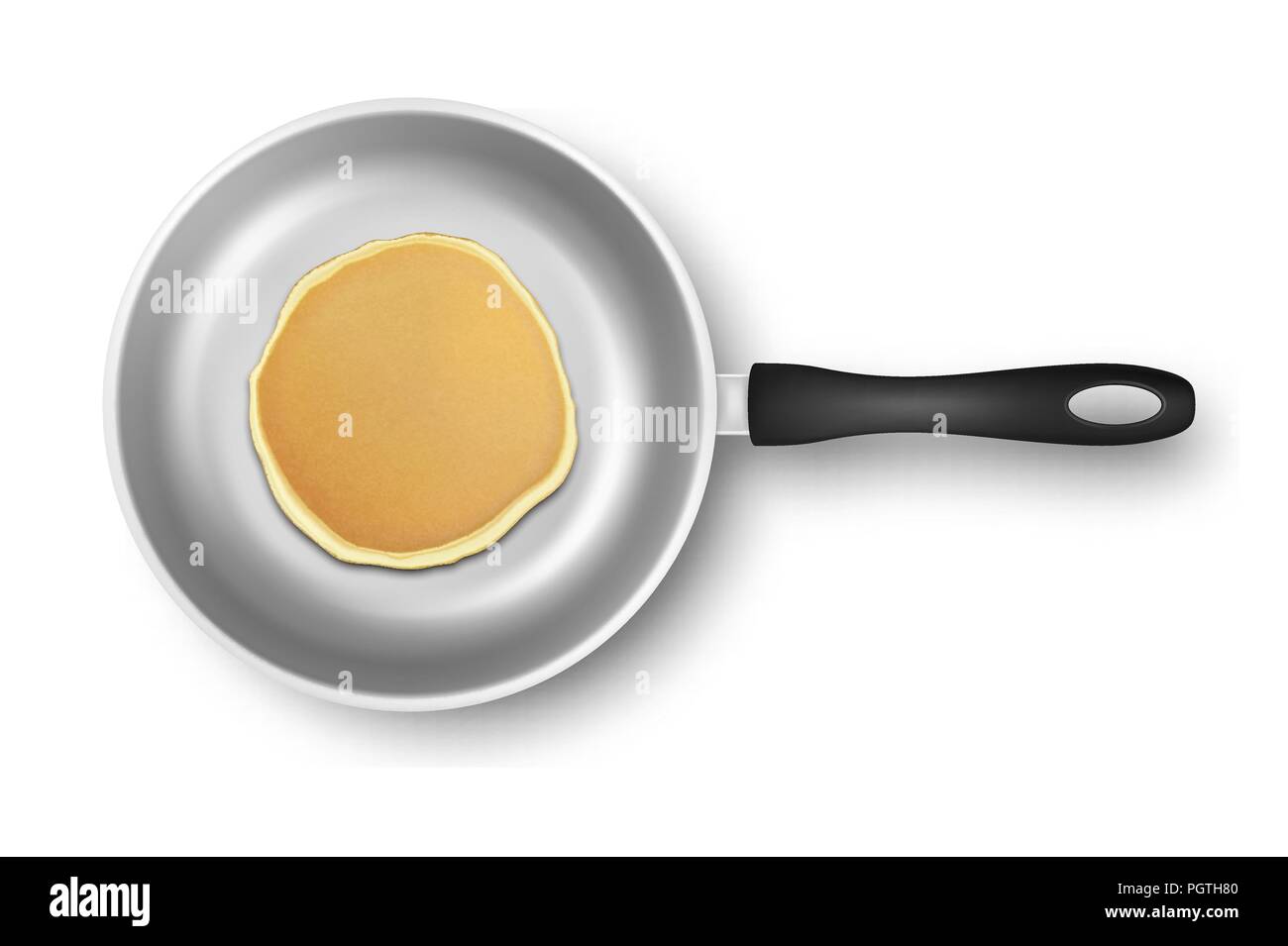 Realistic pancake in the frying pan closeup isolated on white ...