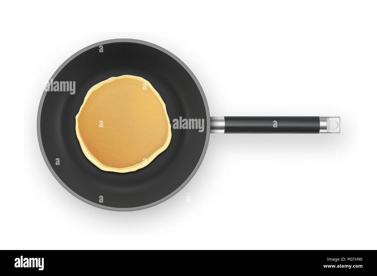 Realistic pancake in the frying pan closeup isolated on white ...