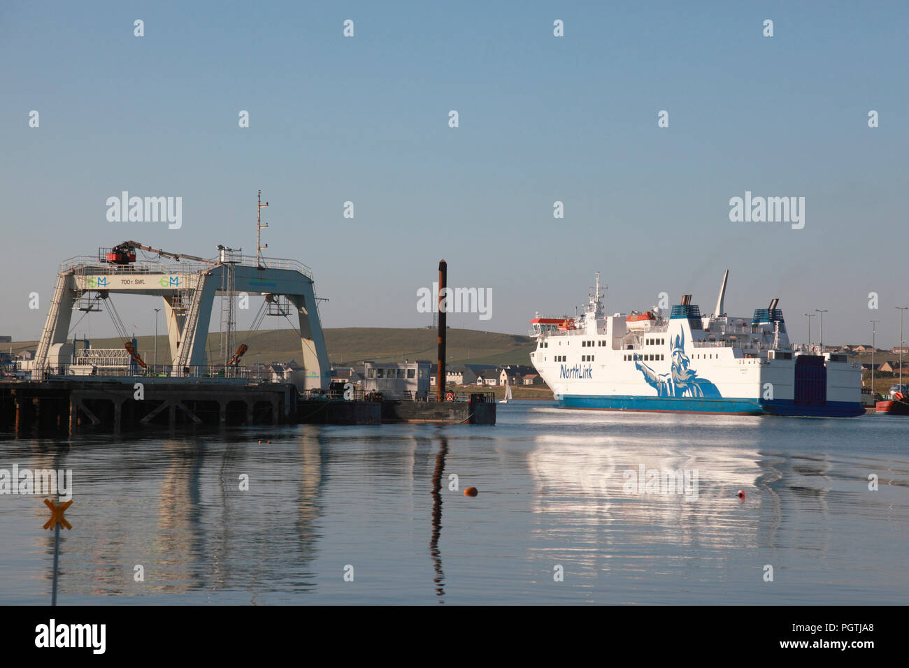 The Northlink ferry MV Hamnavoe entering Stromness harbour in Orkney ...