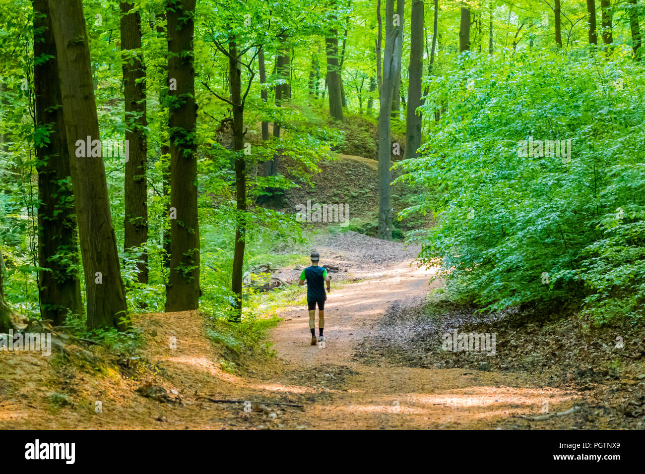 Man running through the forest Stock Photo - Alamy