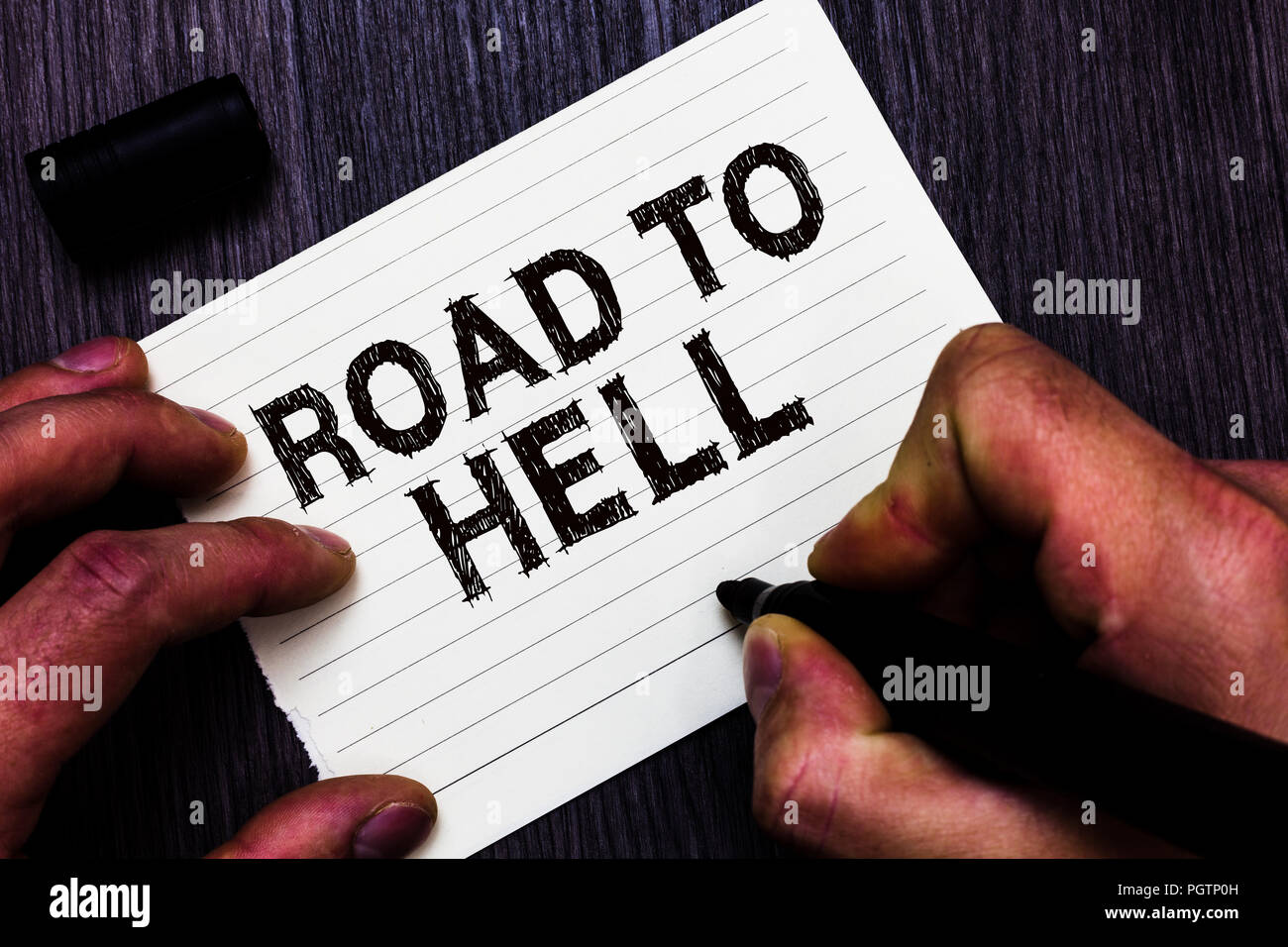 Text sign showing Road To Hell. Conceptual photo Extremely dangerous ...