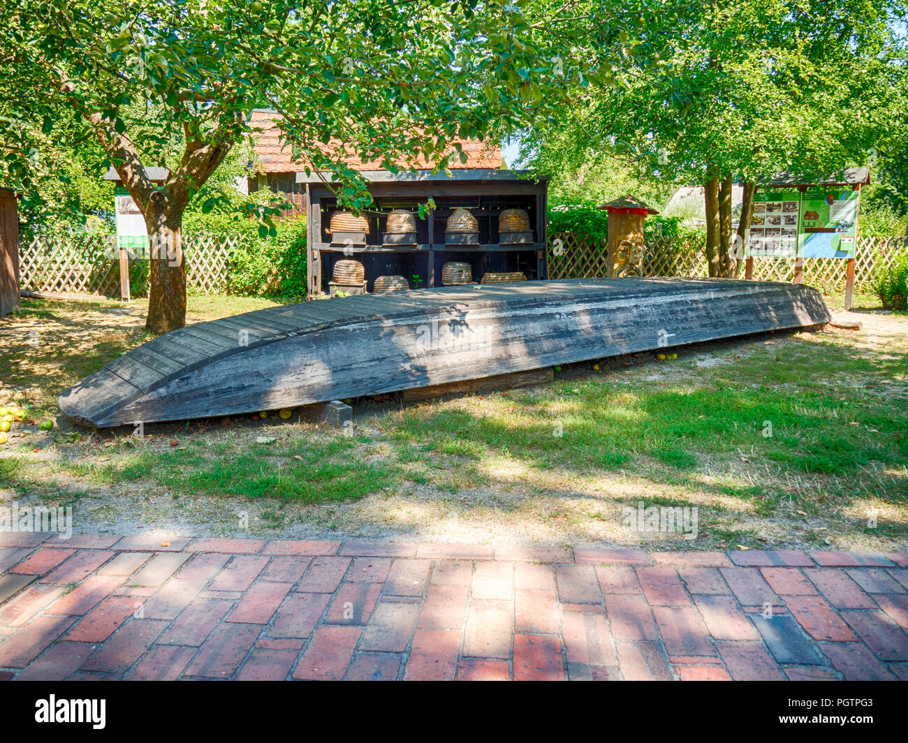 Inverted boat in Open-air museum (Spreewaldmuseum) in Lehde, Spreewald ...