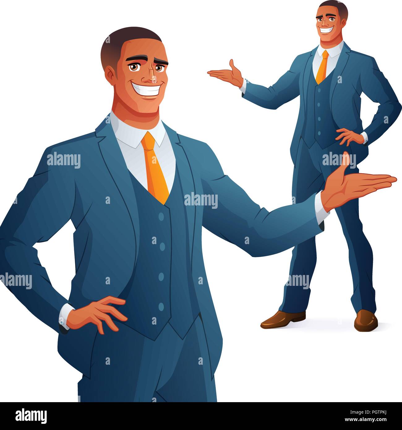 African business man presenting. Isolated vector illustration Stock ...