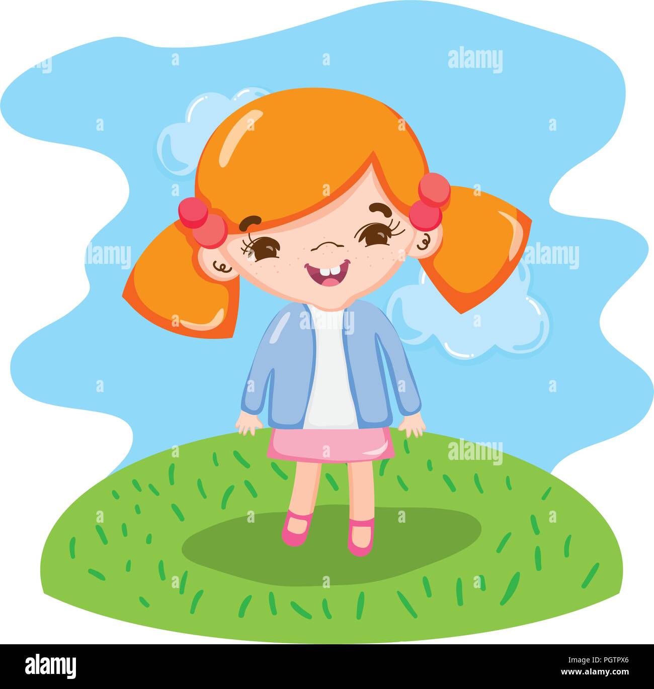girl child with two tails in the landscape Stock Vector Image & Art - Alamy