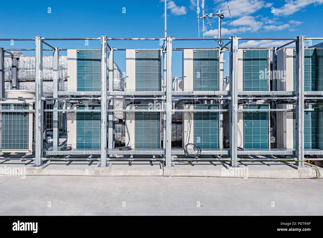 Air conditioning system assembled and installed on top of the building ...