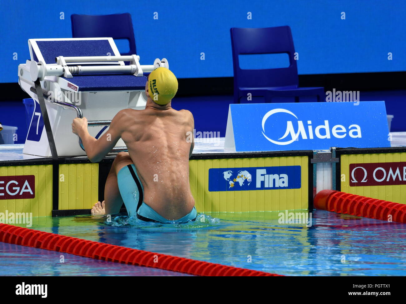 Budapest, Hungary - Jul 25, 2017. Competitive swimmer LARKIN Mitchell ...