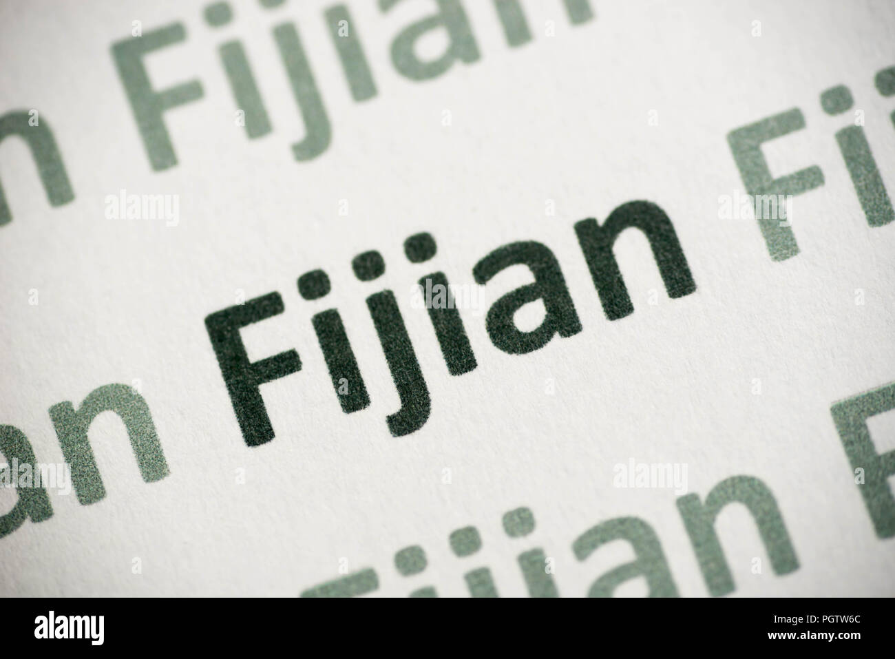 word Fijian language printed on white paper macro Stock Photo - Alamy