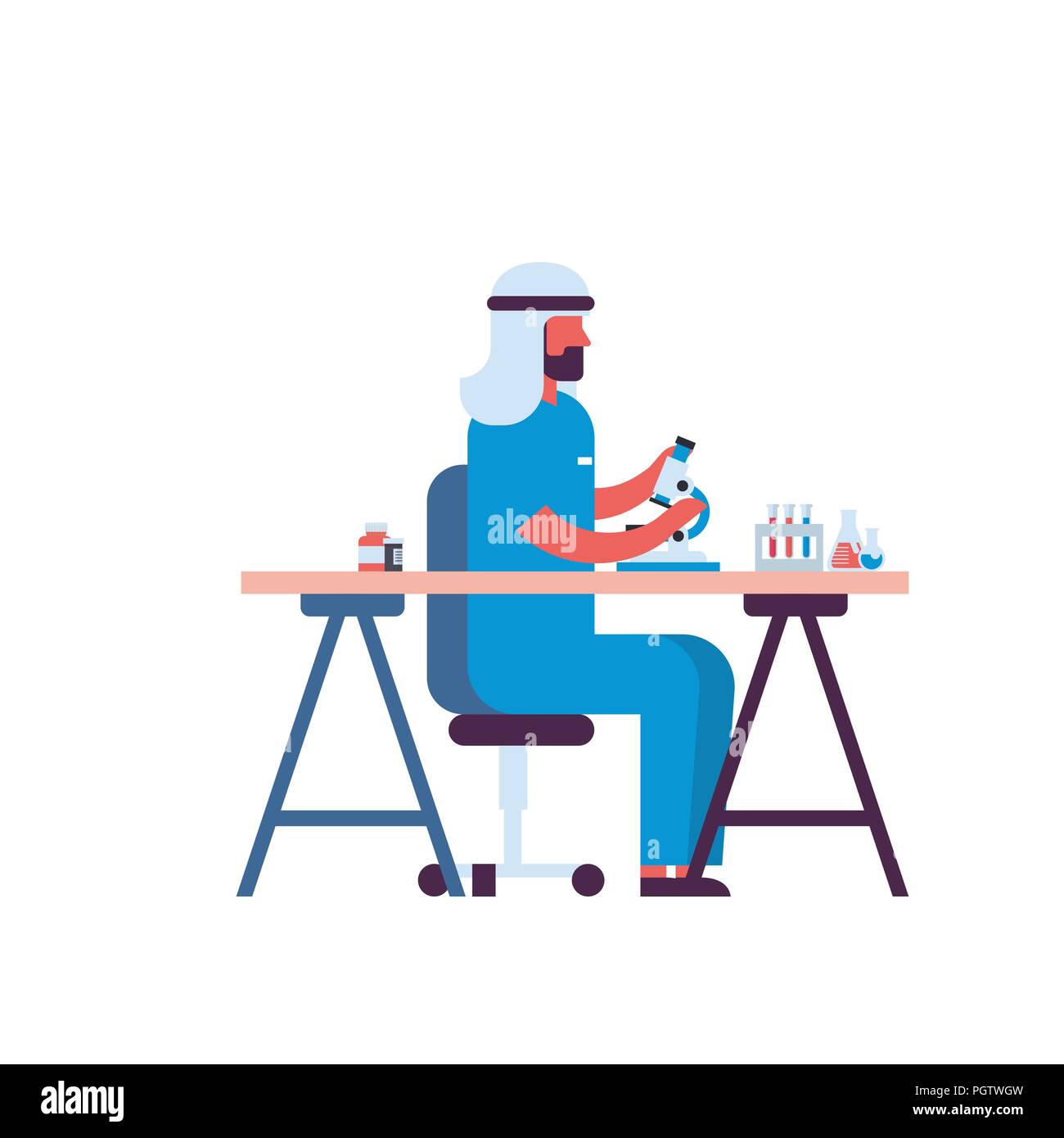 male arabic scientist working with microscope in laboratory doing research arab man making ...