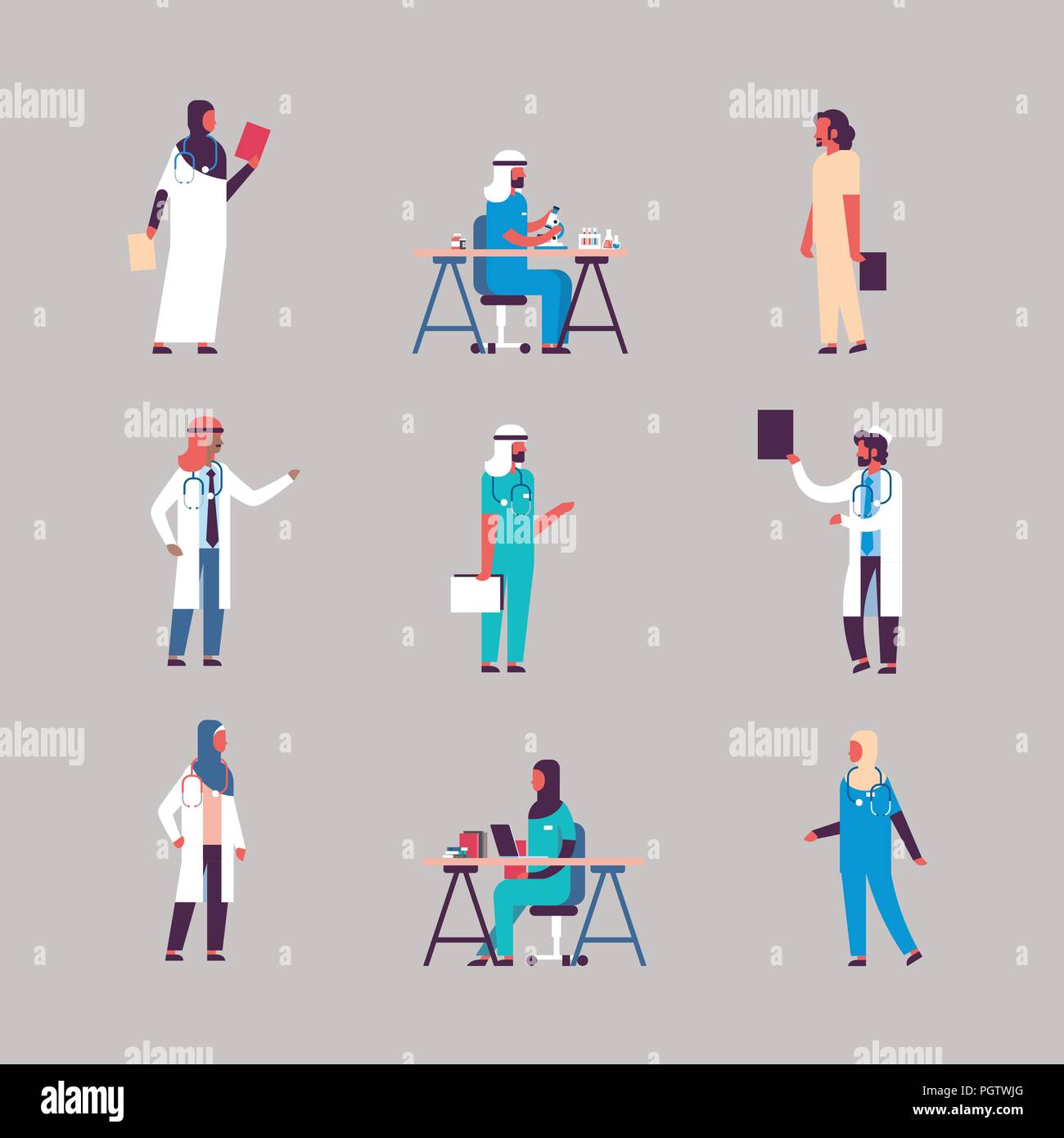 set diversity arabian medical workers stethoscope icon healthcare ...