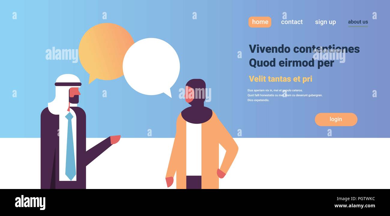 arabic couple chat bubbles communicating speech dialogue arab man woman ...