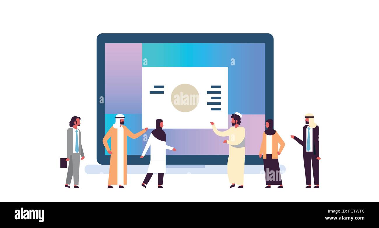 arabic people media presentation diagram graph working together ...