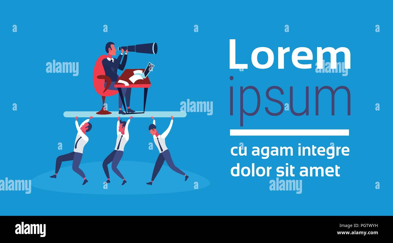 Business people team carry boss looking binocular leadership strategy ...