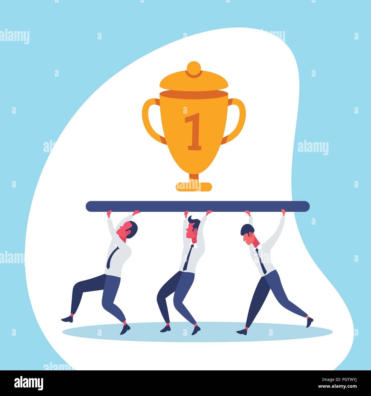 Business people team carry golden trophy cup first place winner concept ...