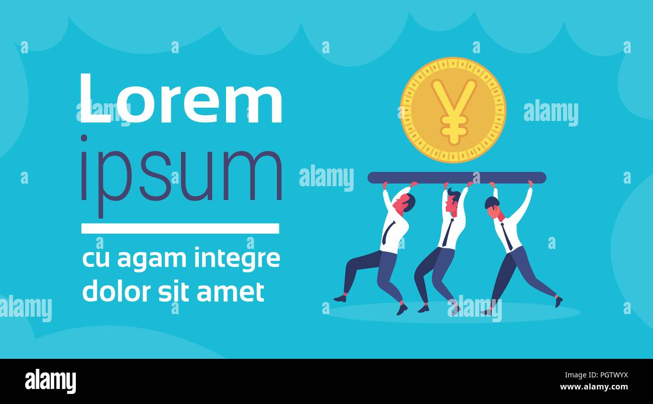 Business people team carry golden yuan coin money wealth growth concept ...