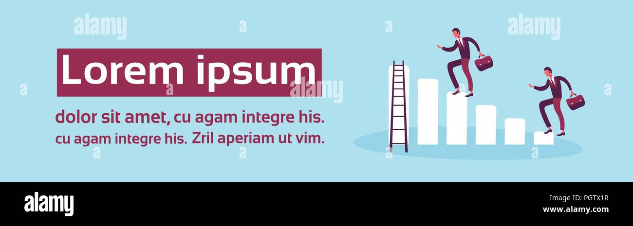 Businessmen climbing up ladder stairs financial bar graph team working ...