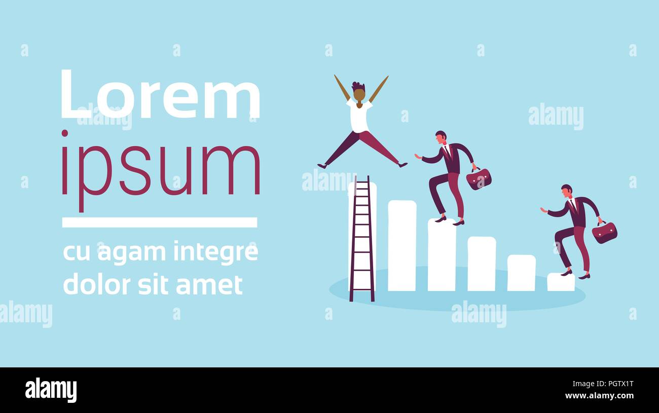 Businessmen climbing up ladder stairs financial bar graph winner ...