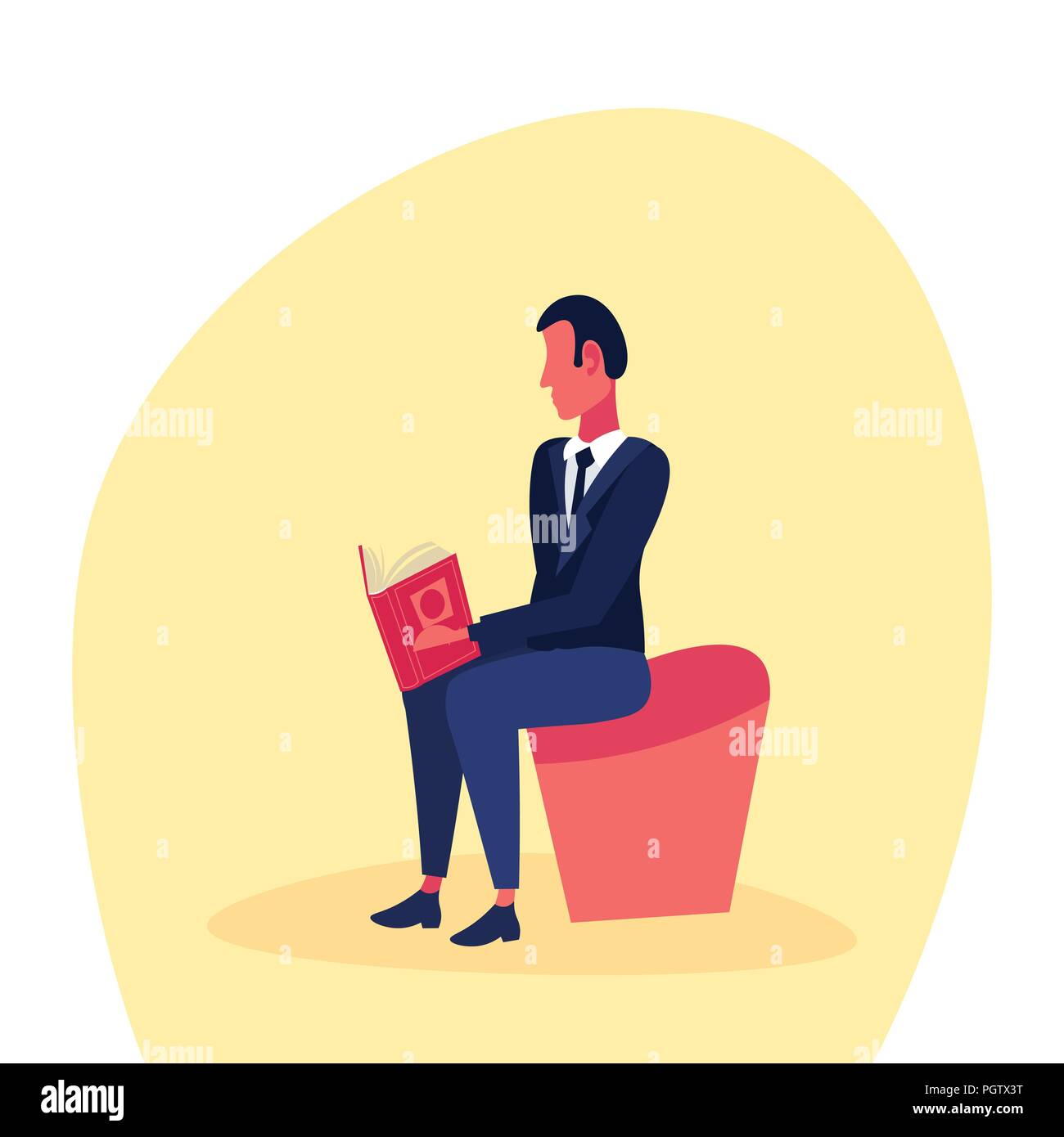 businessman sitting reading book successful study concept male cartoon ...