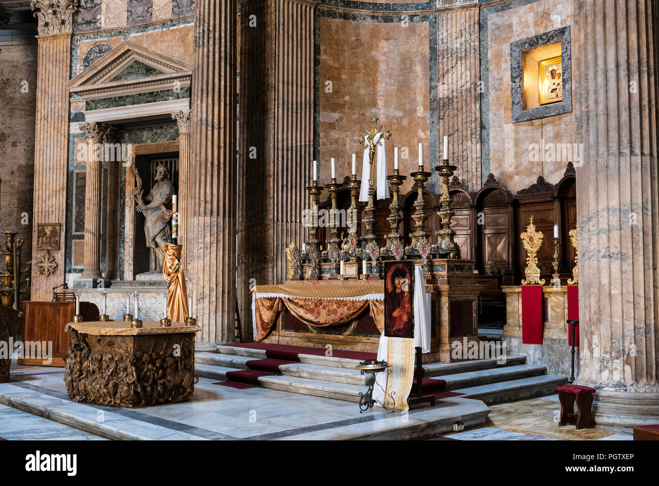 The high altar of Pantheon, Rome. Today a church, but built as a temple ...
