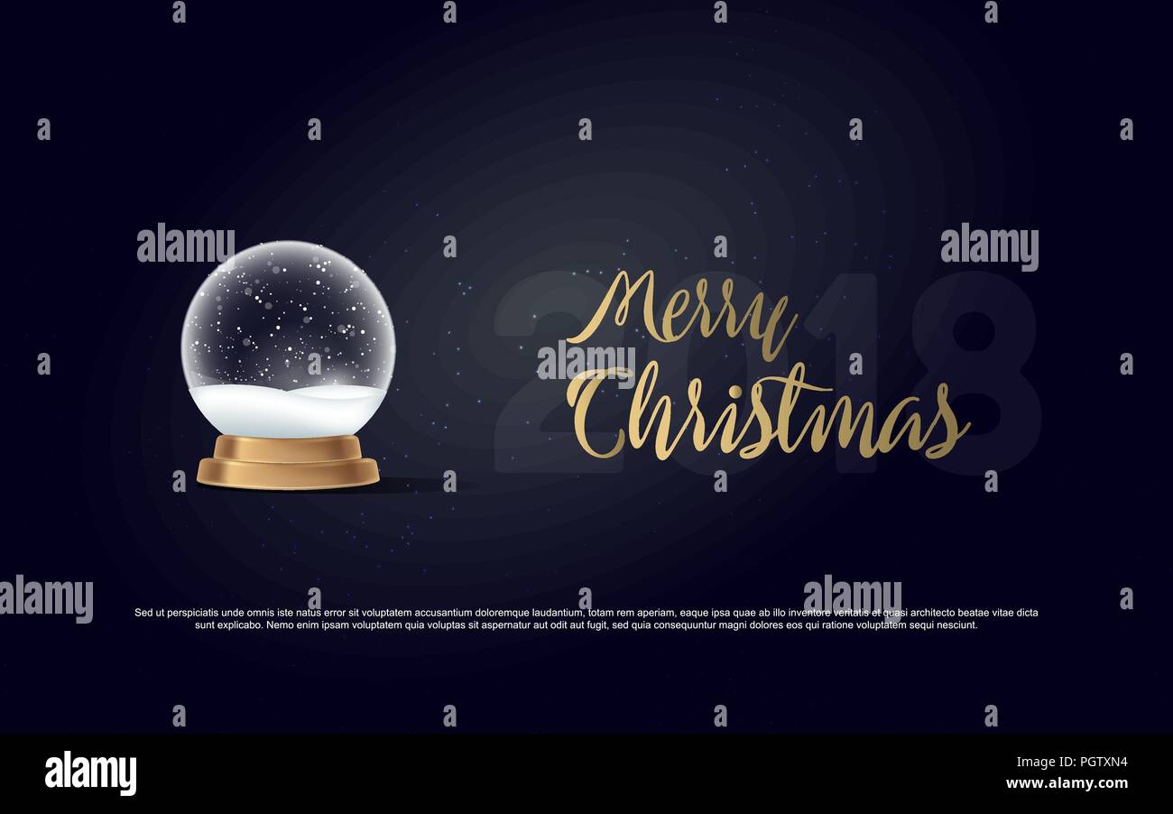 Winter in glass ball. Magic Christmas crystal ball of glass, snow and ...