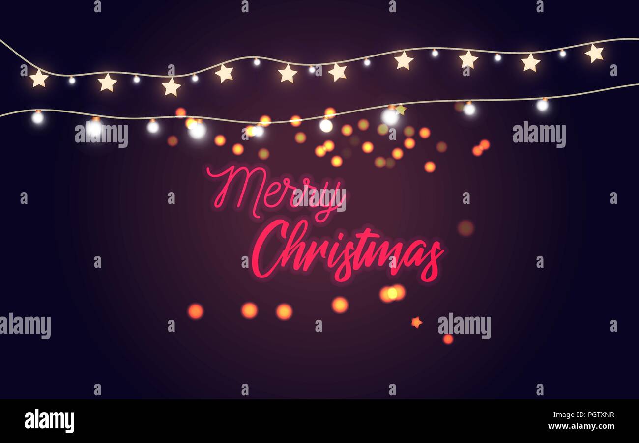 Merry christmas. Glowing lights for holidays on dark transparent ...