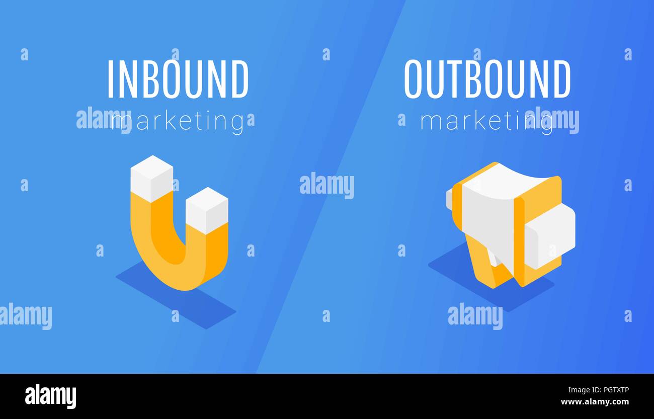 Isometric design inbound and outbound marketing vector business ...