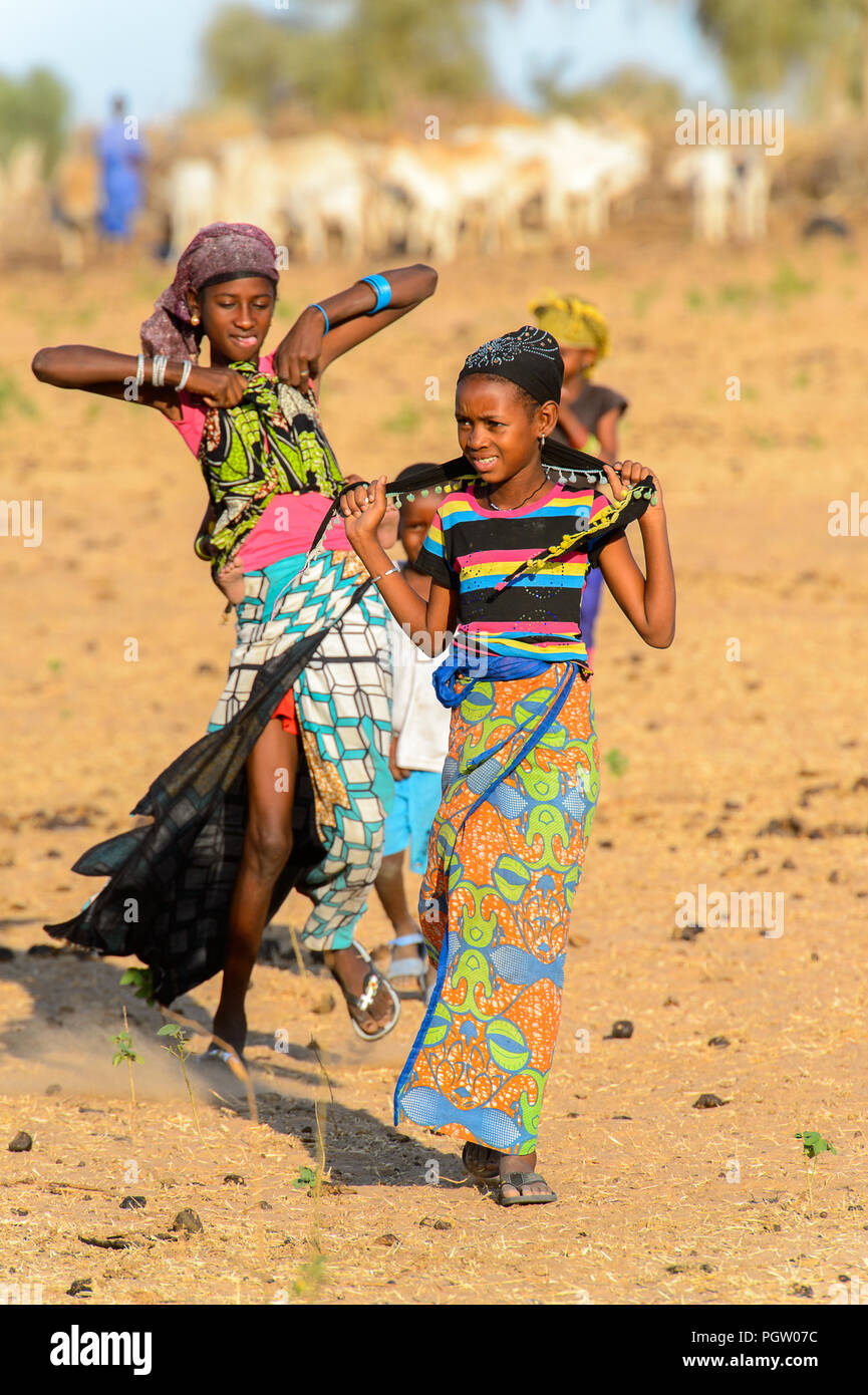 FERLO DESERT, SENEGAL - APR 25, 2017: Unidentified Fulani girls in ...