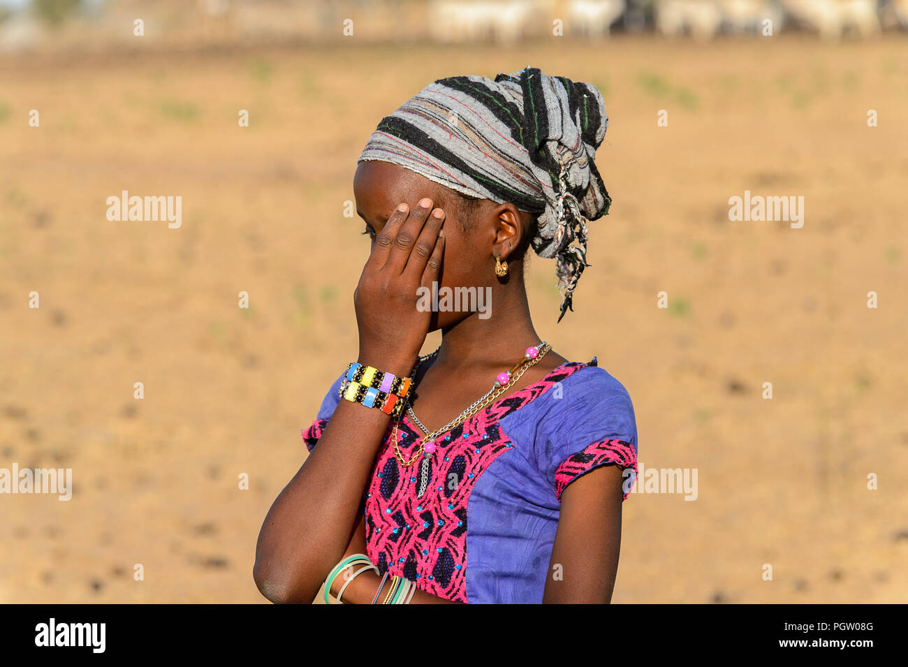 FERLO DESERT, SENEGAL - APR 25, 2017: Unidentified Fulani girl in ...