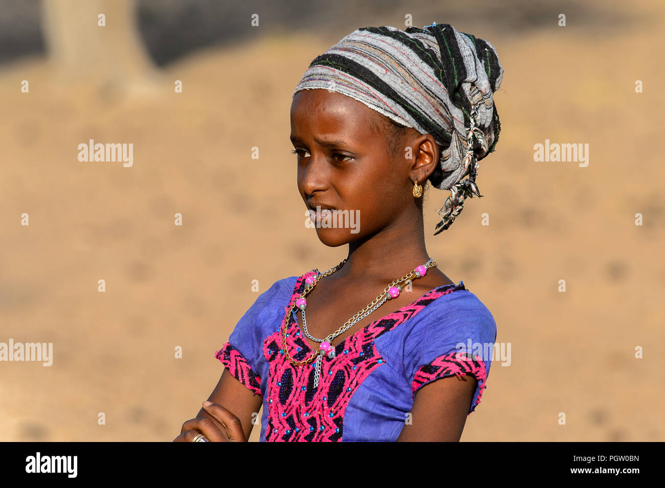 FERLO DESERT, SENEGAL - APR 25, 2017: Unidentified Fulani girl in ...
