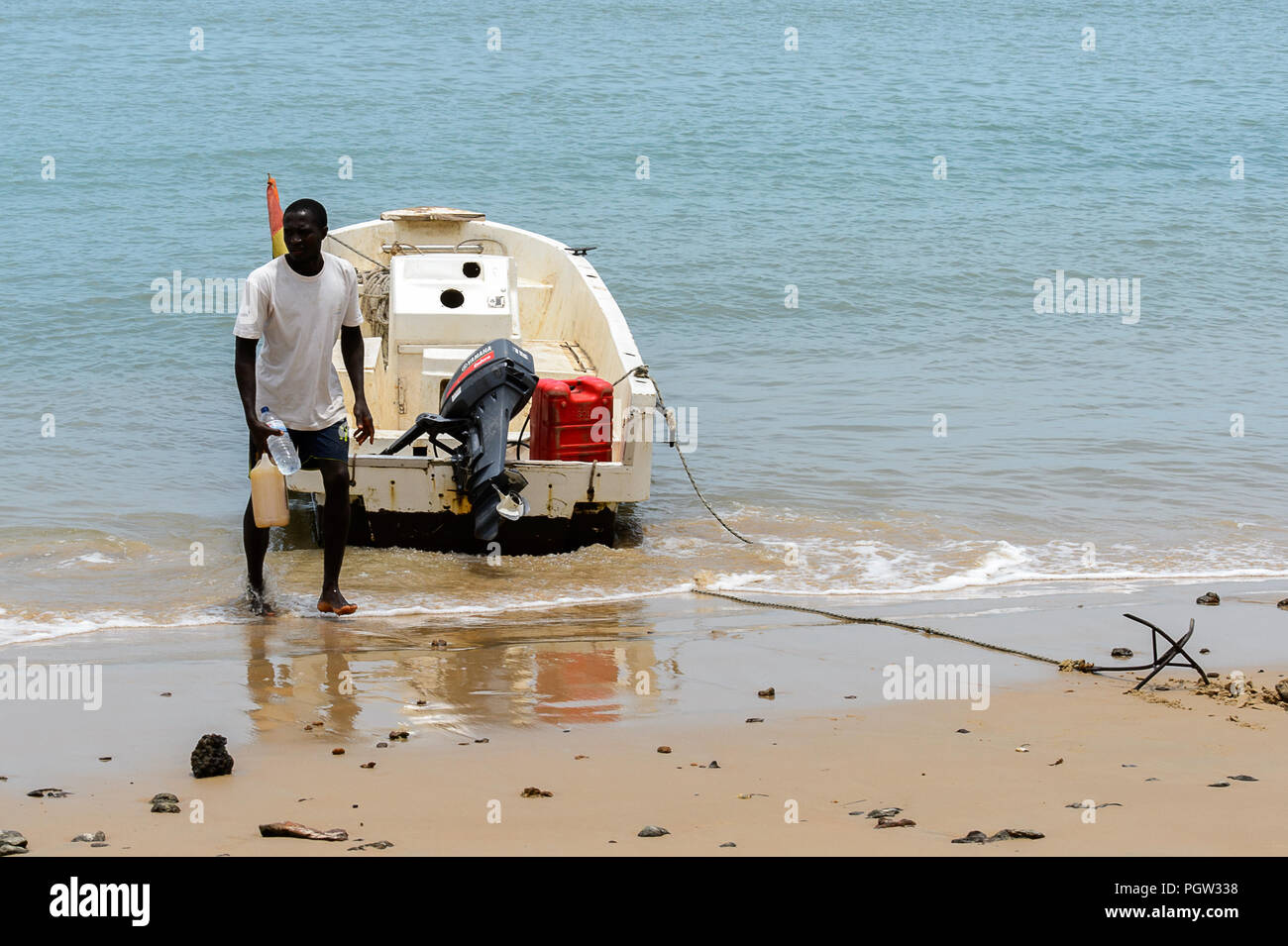 RUBANE, GUINEA BISSAU - MAY 4, 2017: Unidentified local man in white ...