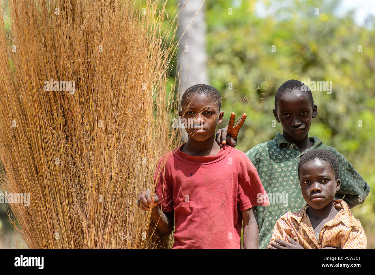 CANHABAQUE, GUINEA BISSAU - MAY 4, 2017: Unidentified local little boys ...
