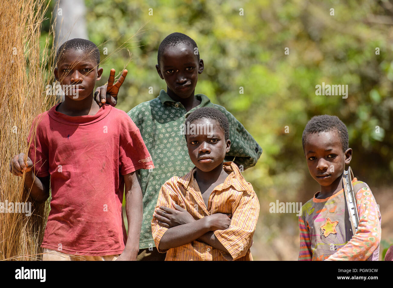 CANHABAQUE, GUINEA BISSAU - MAY 4, 2017: Unidentified local little boys ...