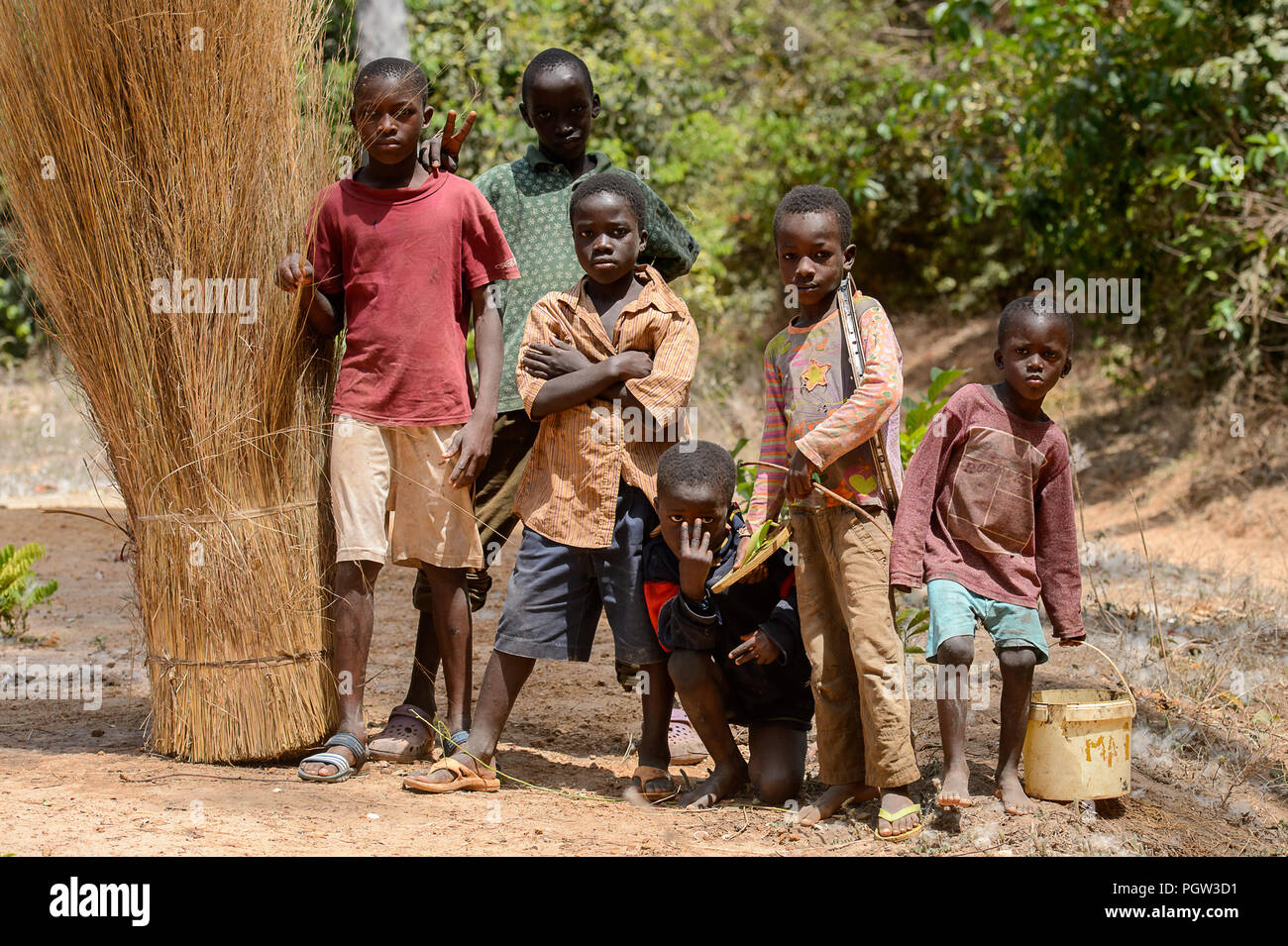 CANHABAQUE, GUINEA BISSAU - MAY 4, 2017: Unidentified local little boys ...