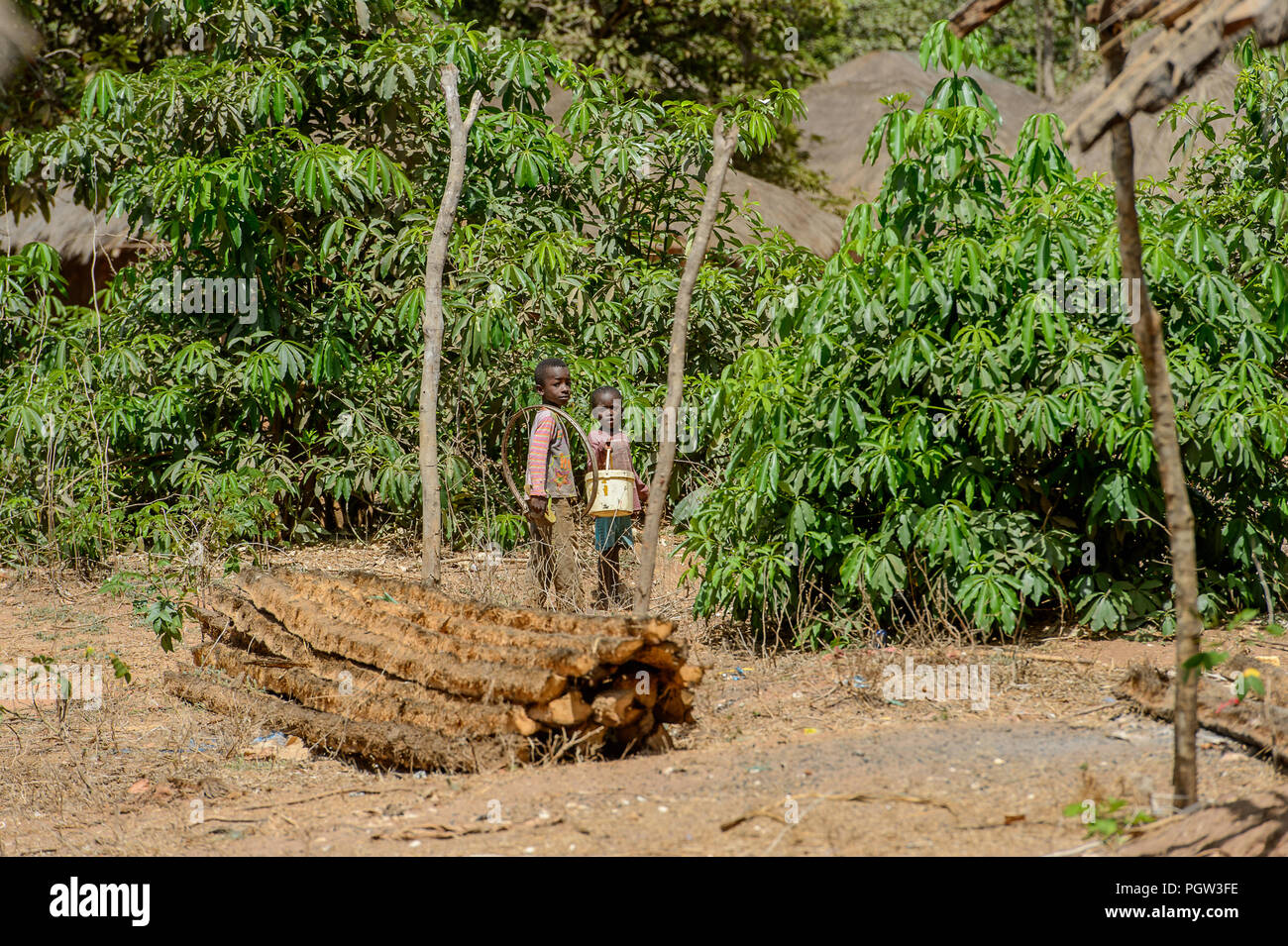 CANHABAQUE, GUINEA BISSAU - MAY 4, 2017: Unidentified local little boys ...