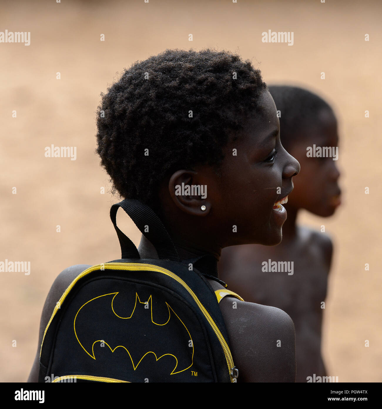 SOGA, GUINEA BISSAU - MAY 5, 2017: Unidentified local little girl ...