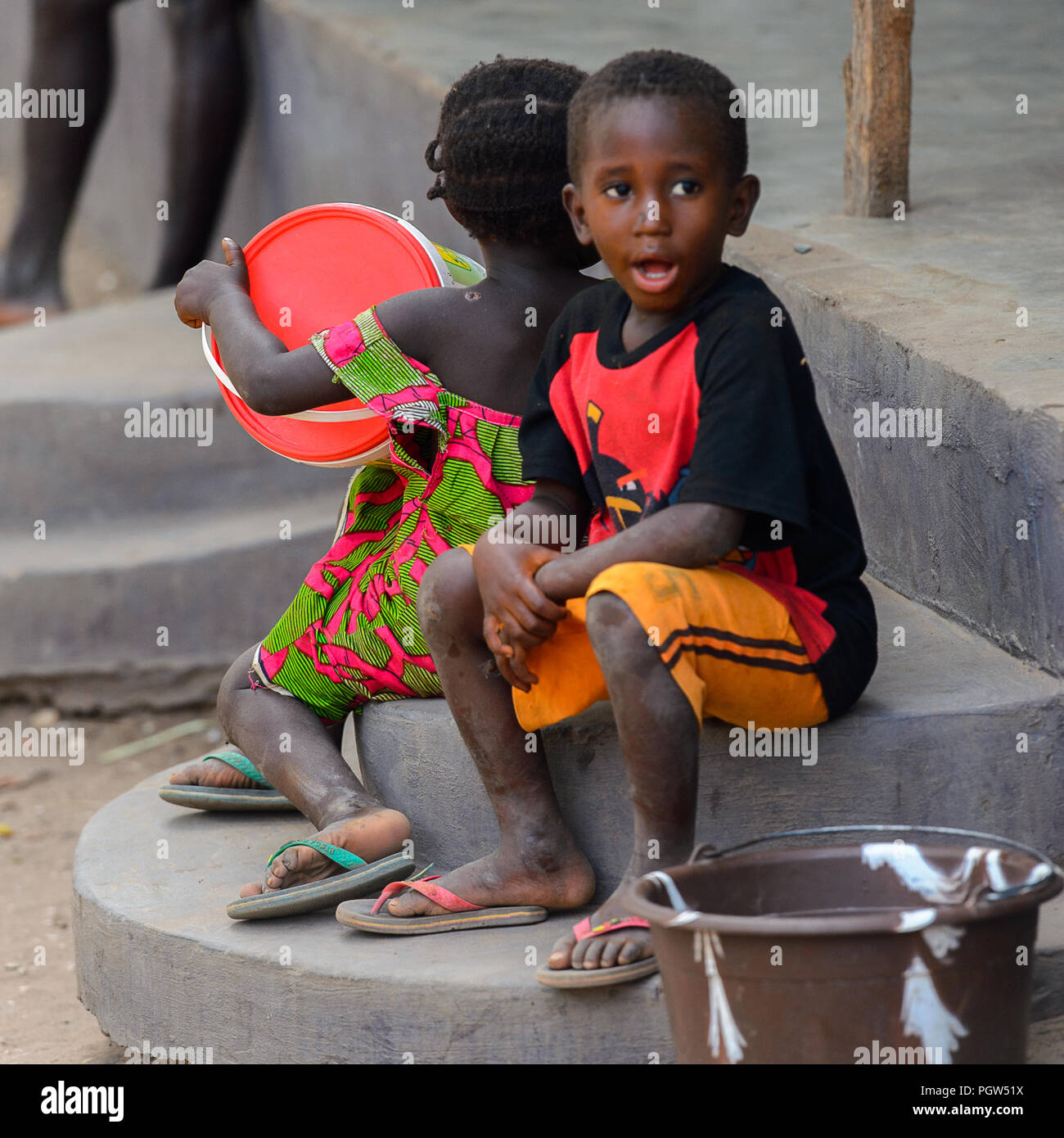 SOGA, GUINEA BISSAU - MAY 5, 2017: Unidentified local little children ...