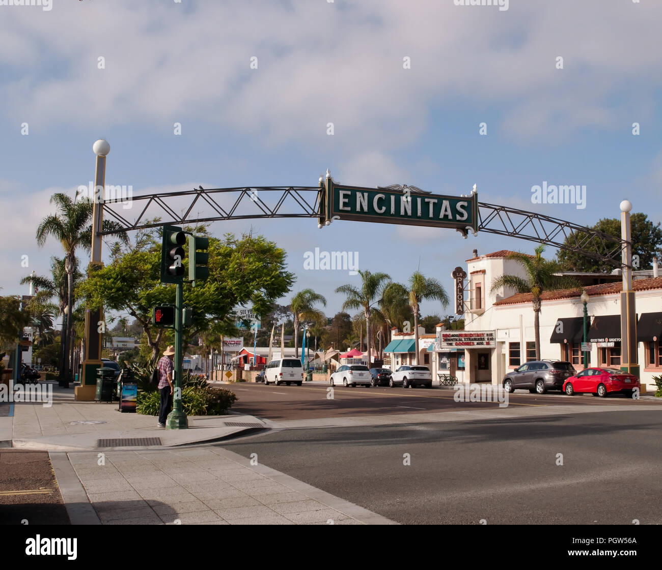 The Encinitas city sign above the intersection of D Street and South ...