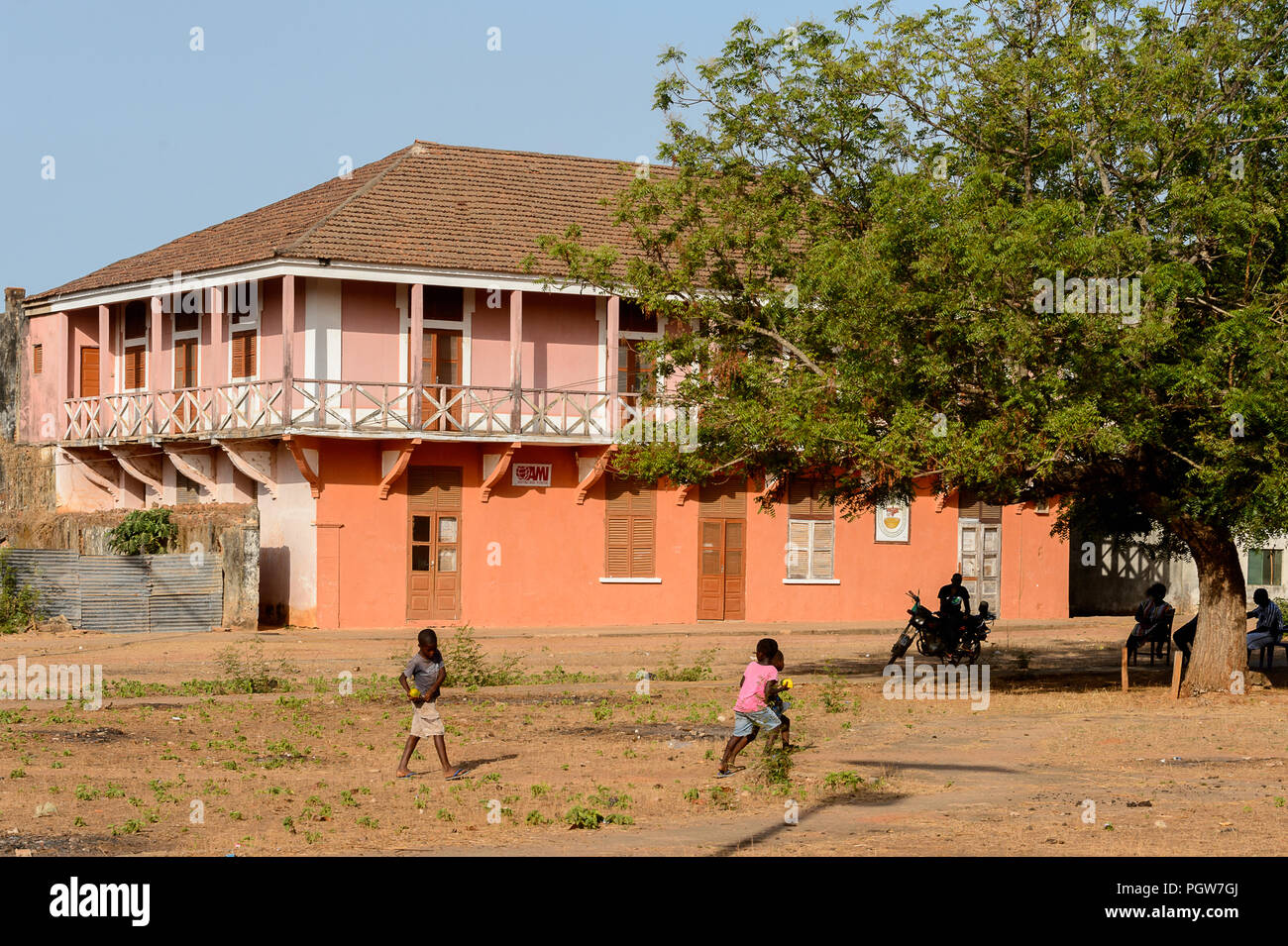 BOLAMA ISLAND, GUINEA BISSAU - MAY 6, 2017: Unidentified local children ...