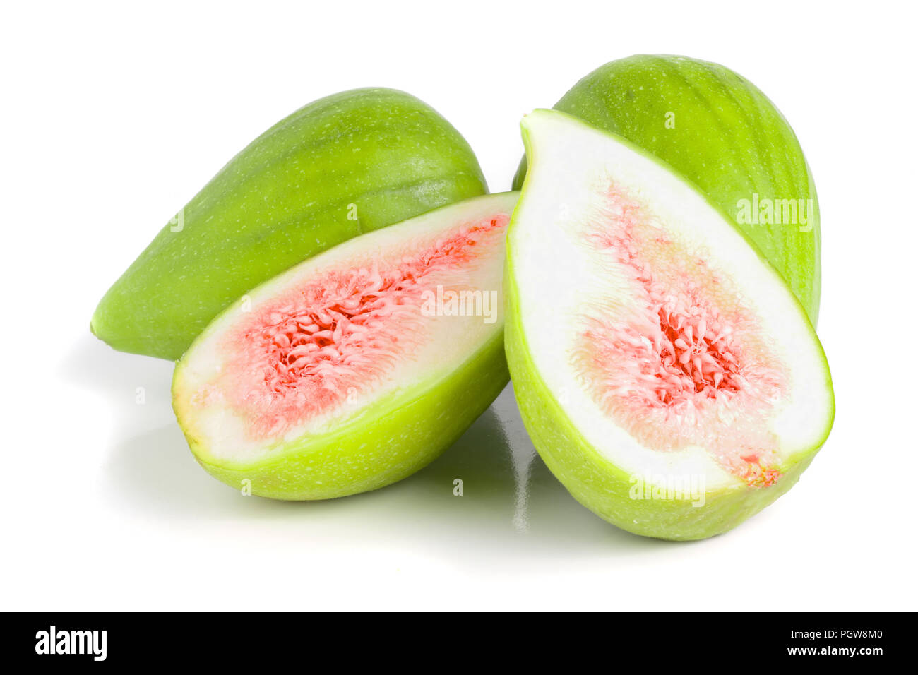 Ripe green fig fruit and half isolated on white background Stock Photo ...
