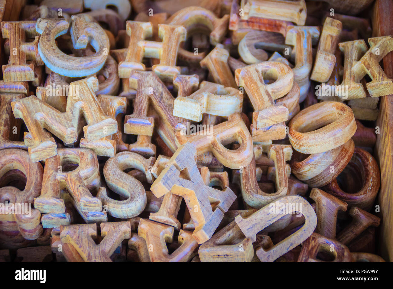 Wooden letters of the English alphabet for sale in the wood shop ...