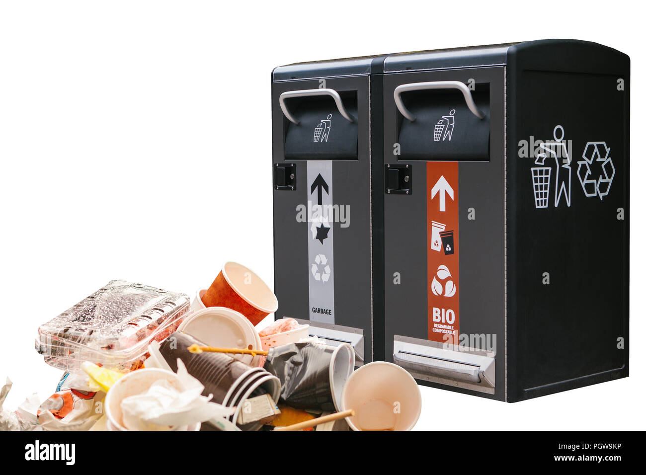 Garbage next to a modern garbage can. The concept is protected by ...