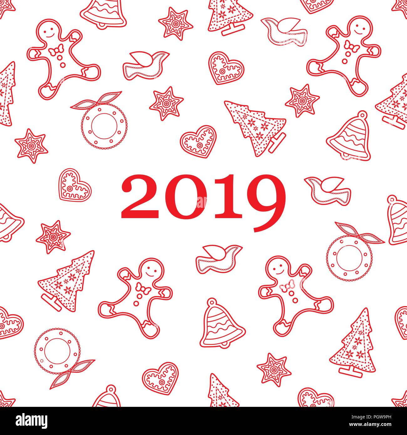 Seamless pattern with christmas and new year symbols. Christmas trees ...