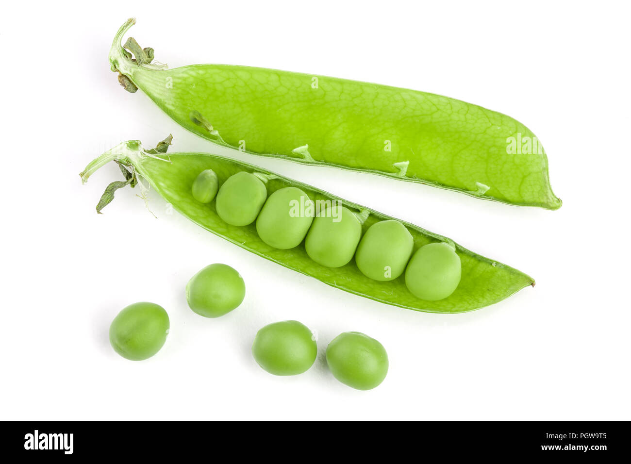 Fresh green pea pod isolated on white background Stock Photo - Alamy