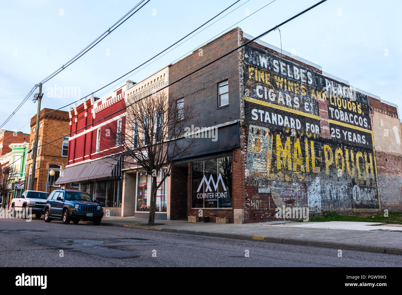 Downtown looking up Main Street in Point Pleasant, West Virginia, an ...
