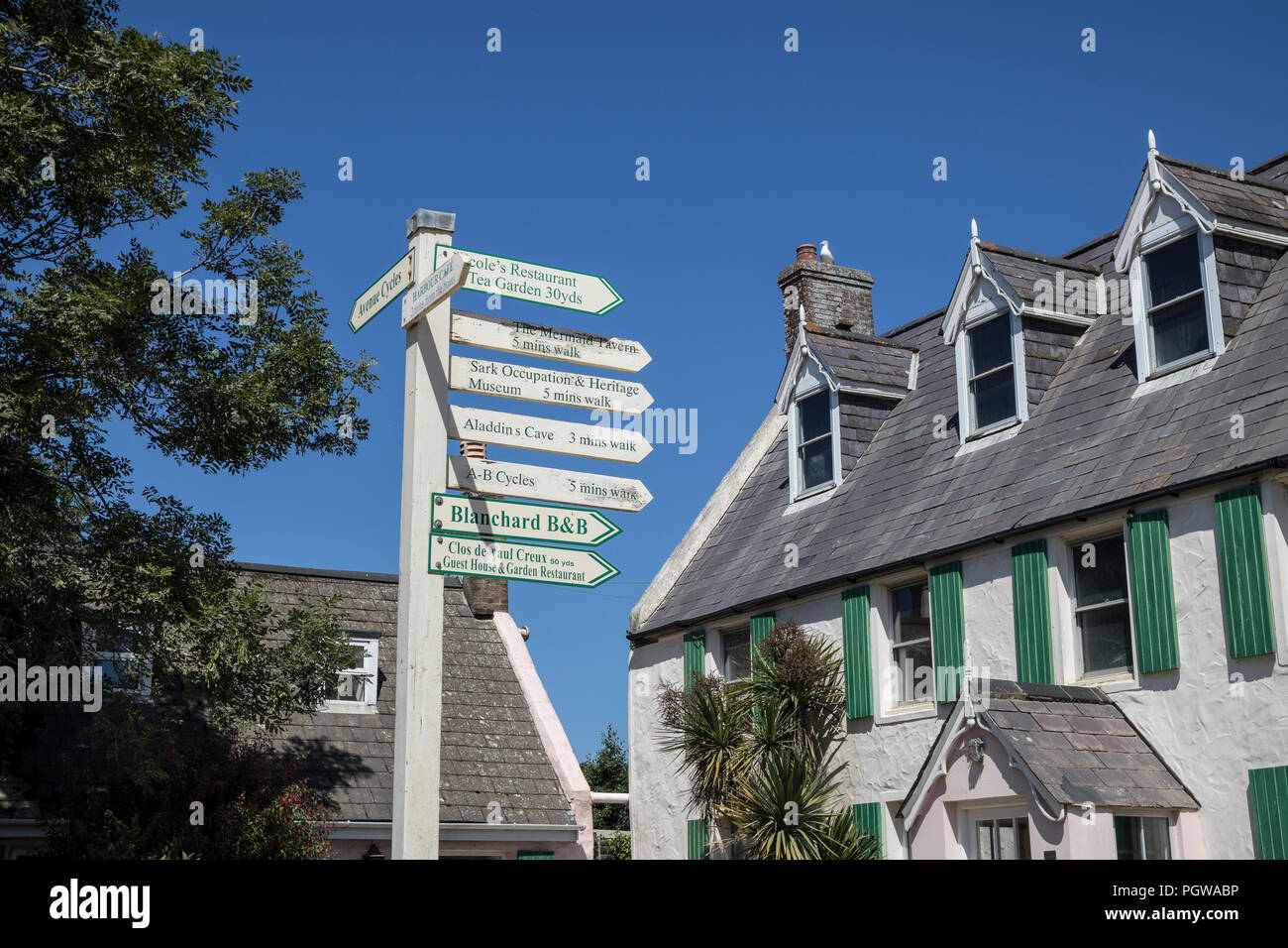 A signpost on Sark Island, near Guernsey, and part of the Channel ...