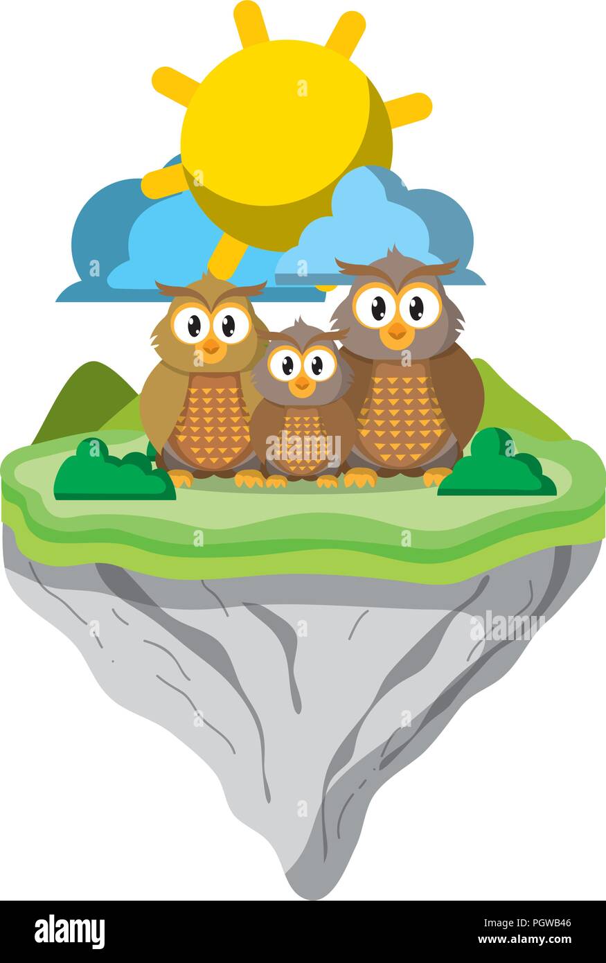 family owl animal in float island Stock Vector Image & Art - Alamy