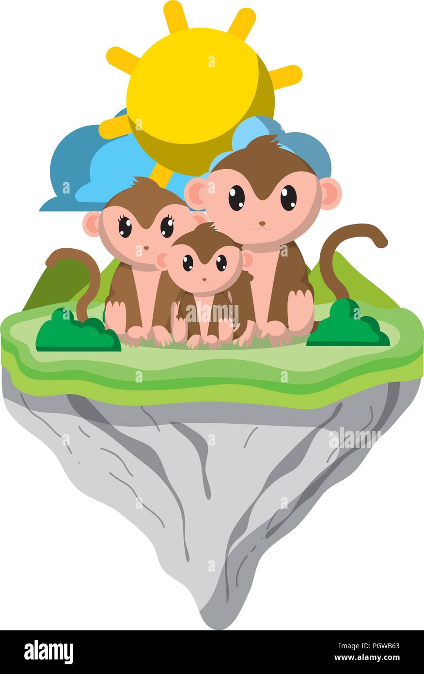 family monkey animal in float island Stock Vector Image & Art - Alamy