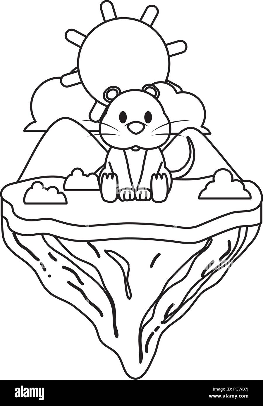 line cute mouse animal in float island Stock Vector Image & Art - Alamy